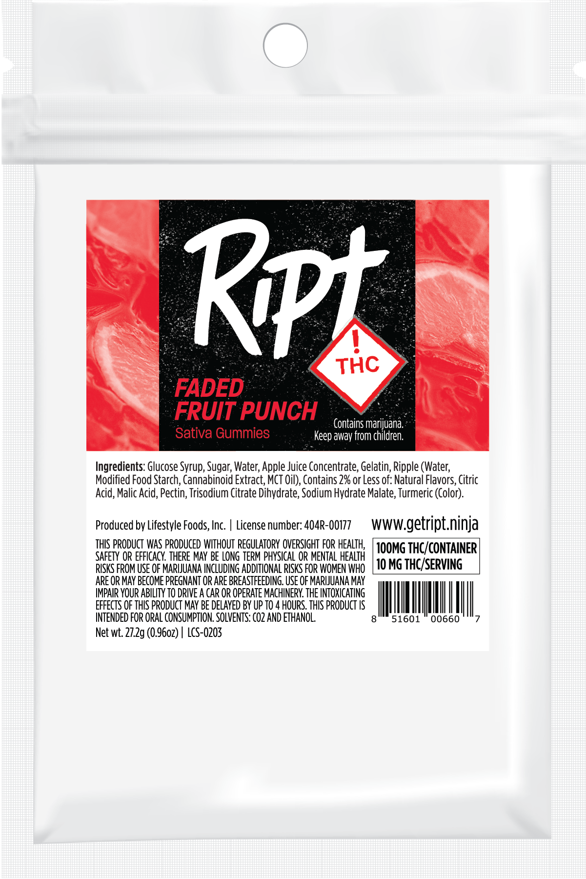 RIPT - RIPT - FADED FRUIT PUNCH - SATIVA - GUMMIES - 100MG